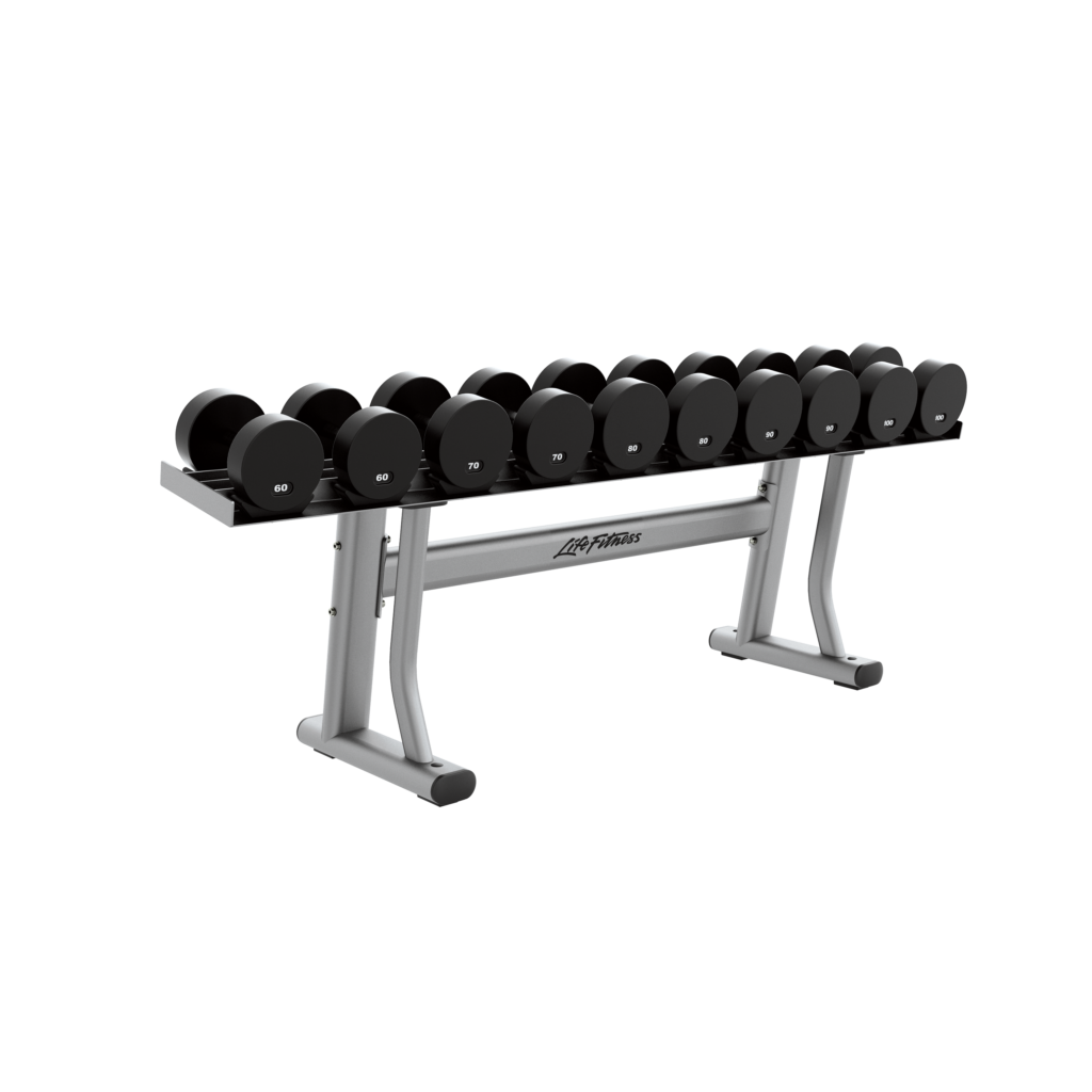 The Signature Single Tier Dumbbell Rack conveniently holds