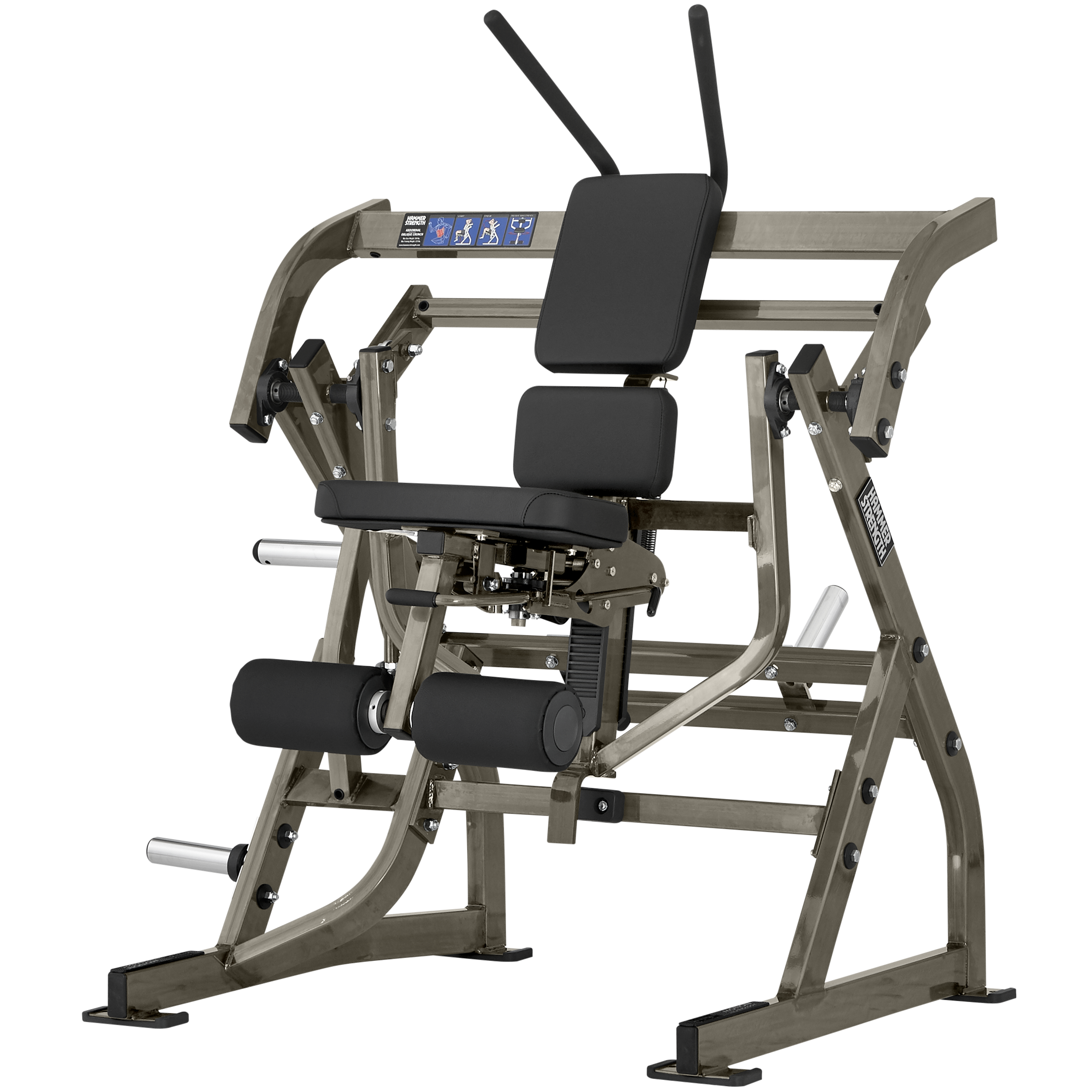 The Plated-Loaded Abdominal Oblique Crunch uses a swivel